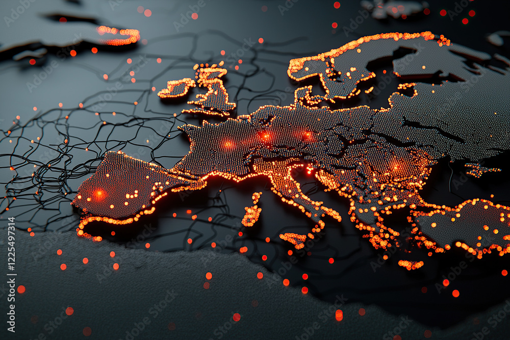 Foto de Stock vibrant map of Europe glows with conversion hotspots ...