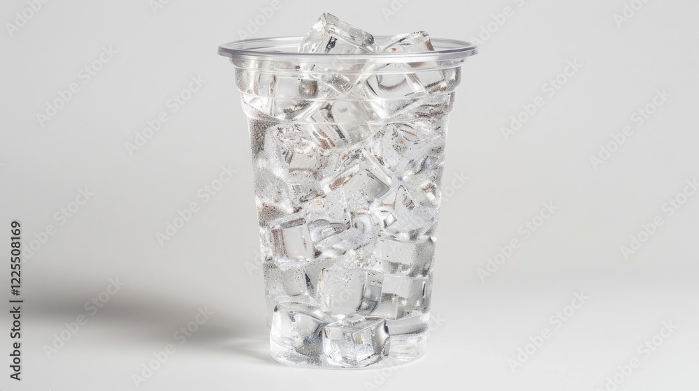 Clear plastic cup filled with ice isolated on white background for ...