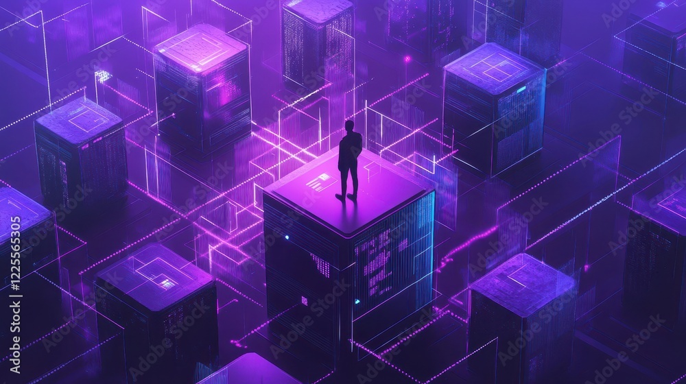 Digital Transformation Roadmap Visualized in 3D Space with a Person ...