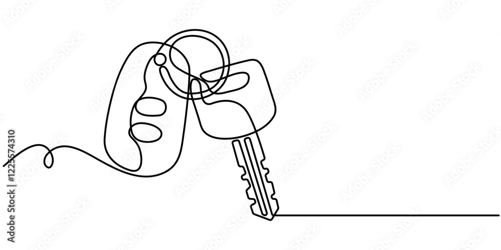 car key icon continuous one line drawing, Keys with Keychain Black ...