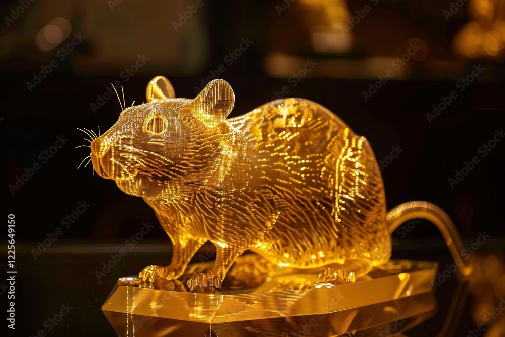 progress of the manufacturing of a rat sculpture from shiny golden ...