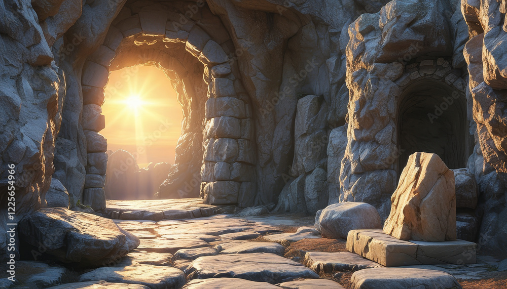 Easter themed product display podium background, Empty tomb vision ...