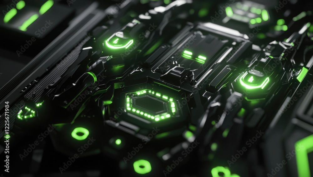 3d black background with green neon hexagons, octane render, black and ...