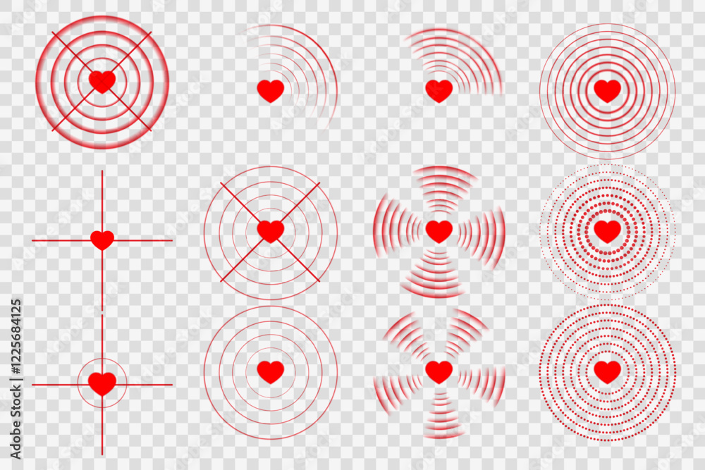 Red heart with wave effects and light highlights on a transparent ...