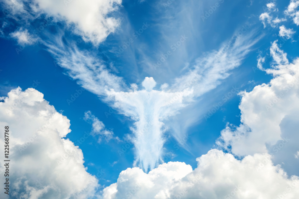 Angel figure formed by wispy clouds symbolizing death open sky nature ...