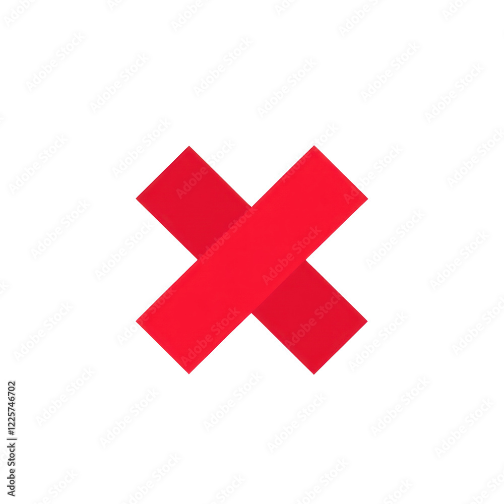 Two red shapes overlapping to create a striking cross symbol, isolated ...