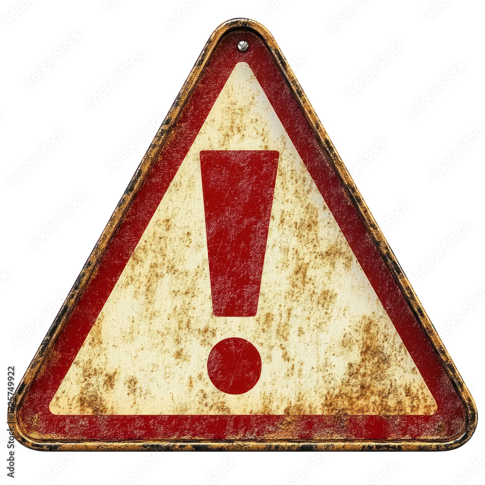 Red warning sign with exclamation indicates caution, isolated on a ...