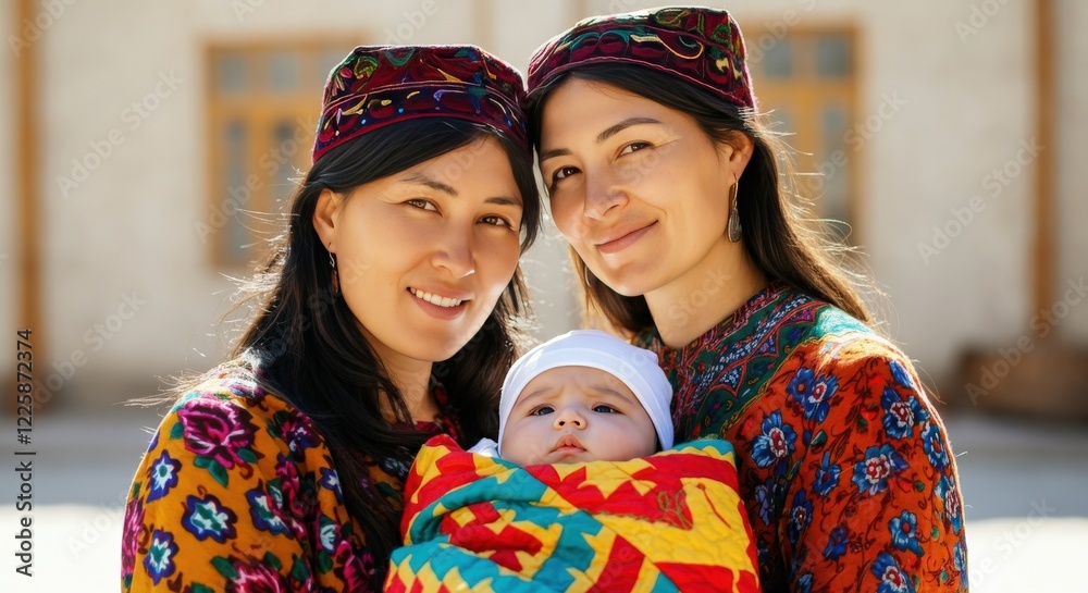 Foto de Stock Central asian family portrait in traditional dress for ...