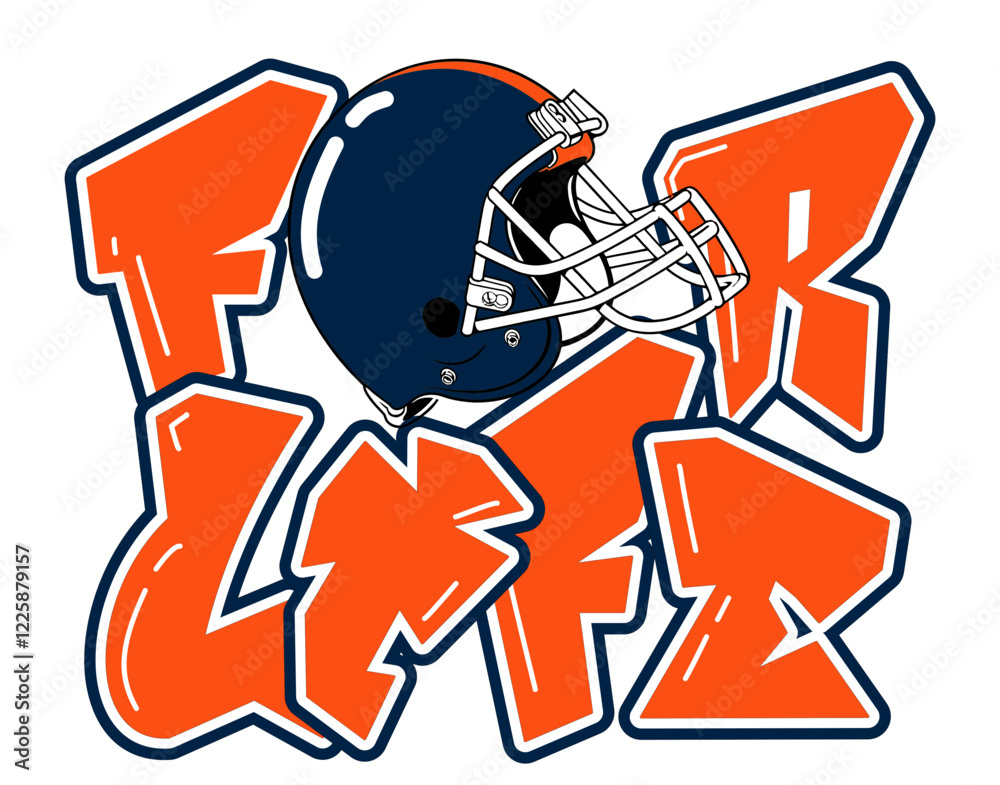 For Life - orange and navy blue football player helmet, sport vector ...