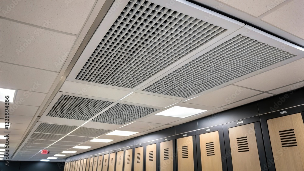 Closeup of innovative ventilation grilles installed on the ceilings of ...