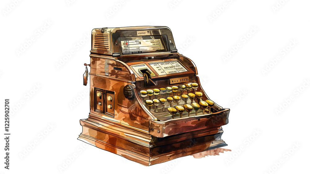 Vintage Cash Register With Wooden Finish Displaying Intricate Buttons ...