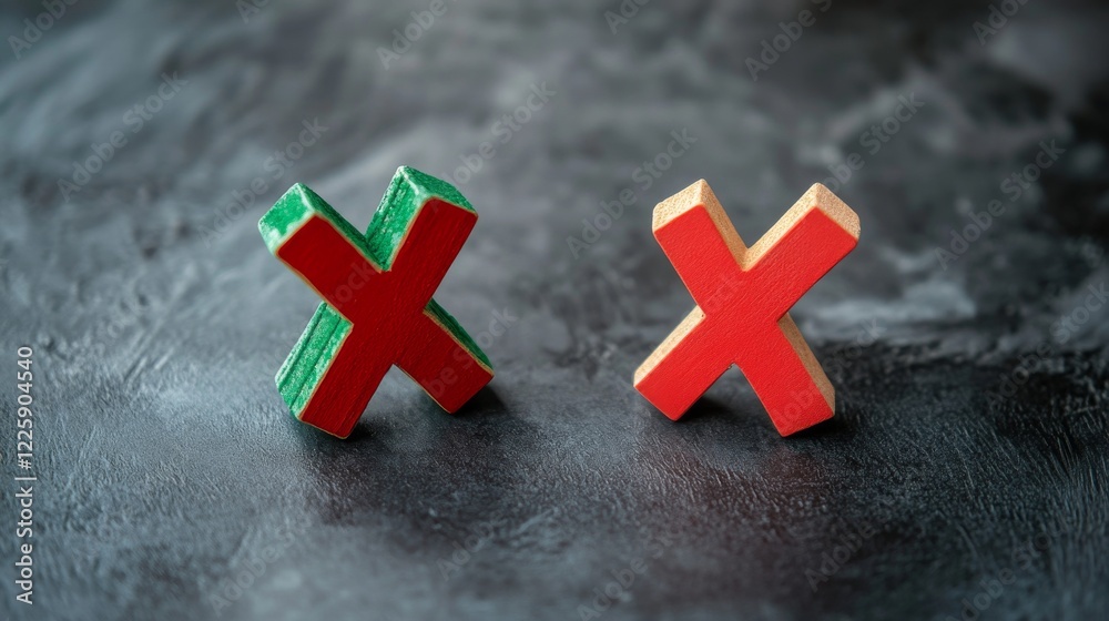 Check mark, tick and cross brush signs, green checkmark OK and red X icons, symbols YES and NO ...