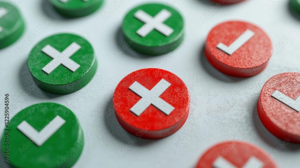 Check mark, tick and cross brush signs, green checkmark OK and red X ...