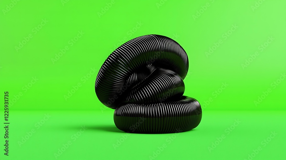 High-pressure hydraulic hoses coiled neatly isolated on a green ...