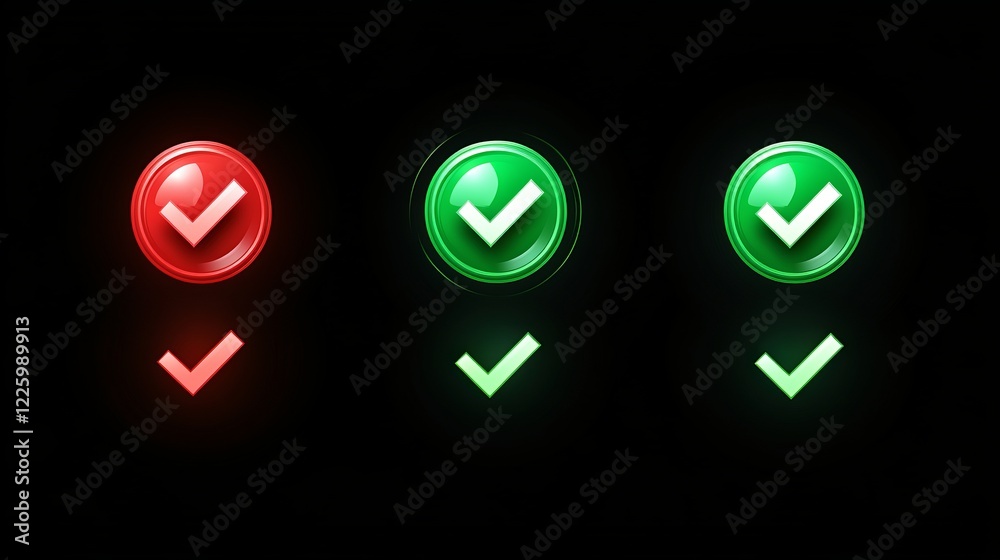 Correct and incorrect icons. Green checkmark for approval and red cross ...