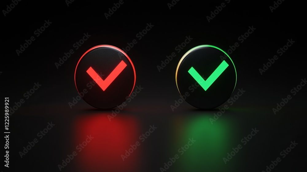 Correct and incorrect icons. Green checkmark for approval and red cross ...