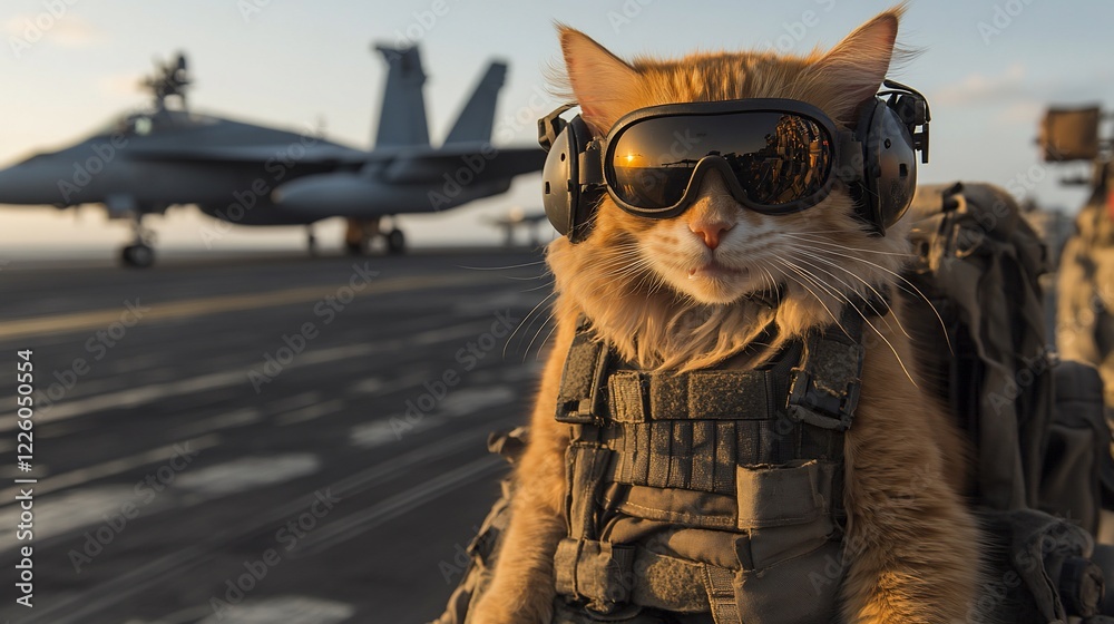 Top Gun Tomcat: A ginger cat in full military gear on an aircraft ...