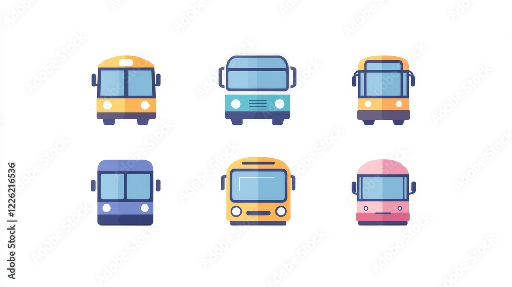 97.A set of five bus icons, each representing a different style of bus ...