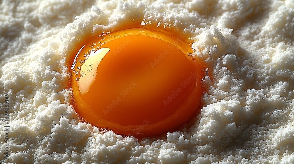 Vivid Close-Up of Fresh Egg Yolk Nestled in Soft White Flour ...
