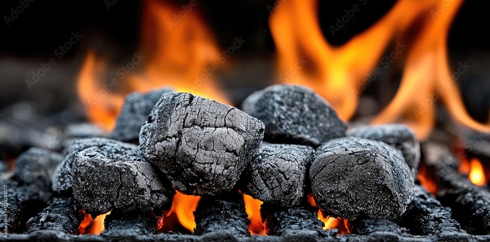 Smoldering briquette - glowing ember, charcoal texture, campfire warmth ...