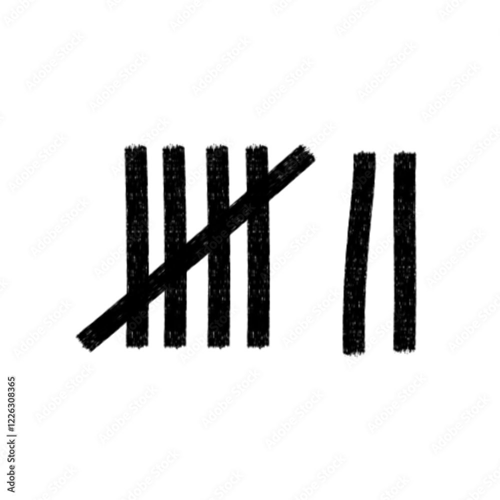 Tally mark. Prison counting lines, black slash scratches on the wall ...