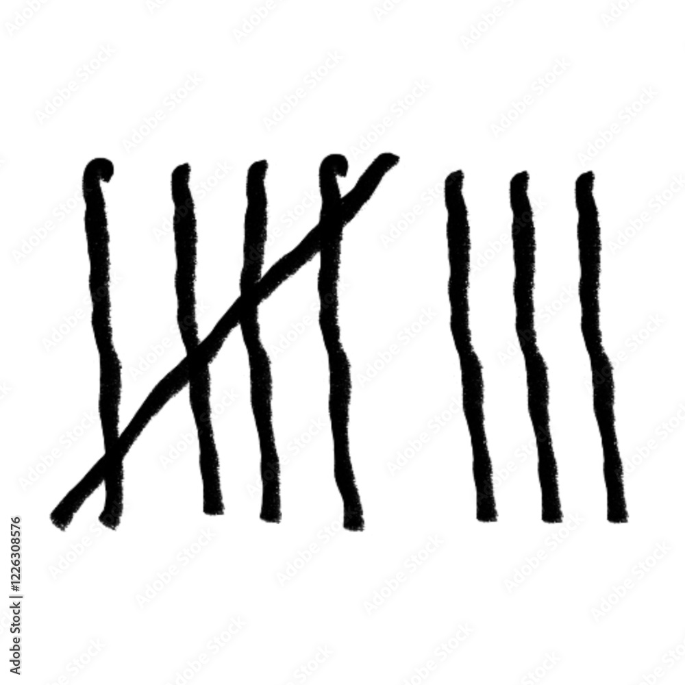Tally mark. Prison counting lines, black slash scratches on the wall ...