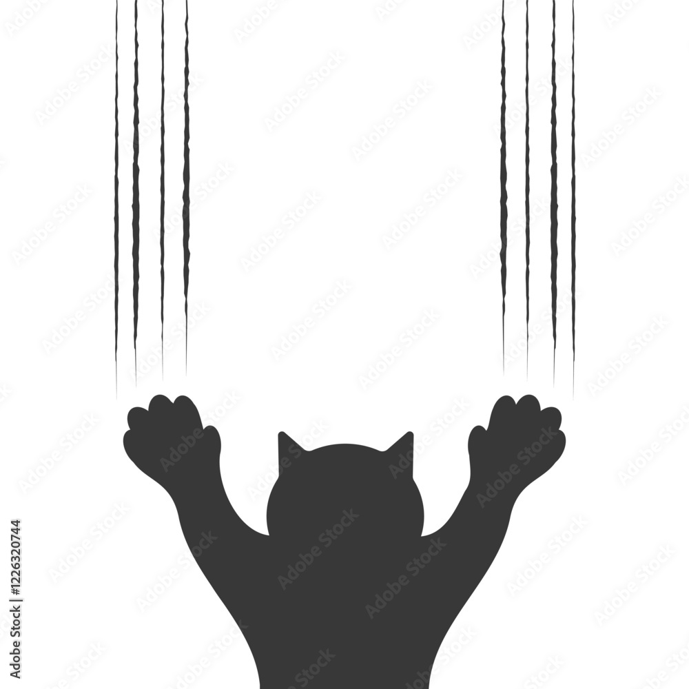 Cat Scratch icon. Cute funny kitten character falling down. Back view ...