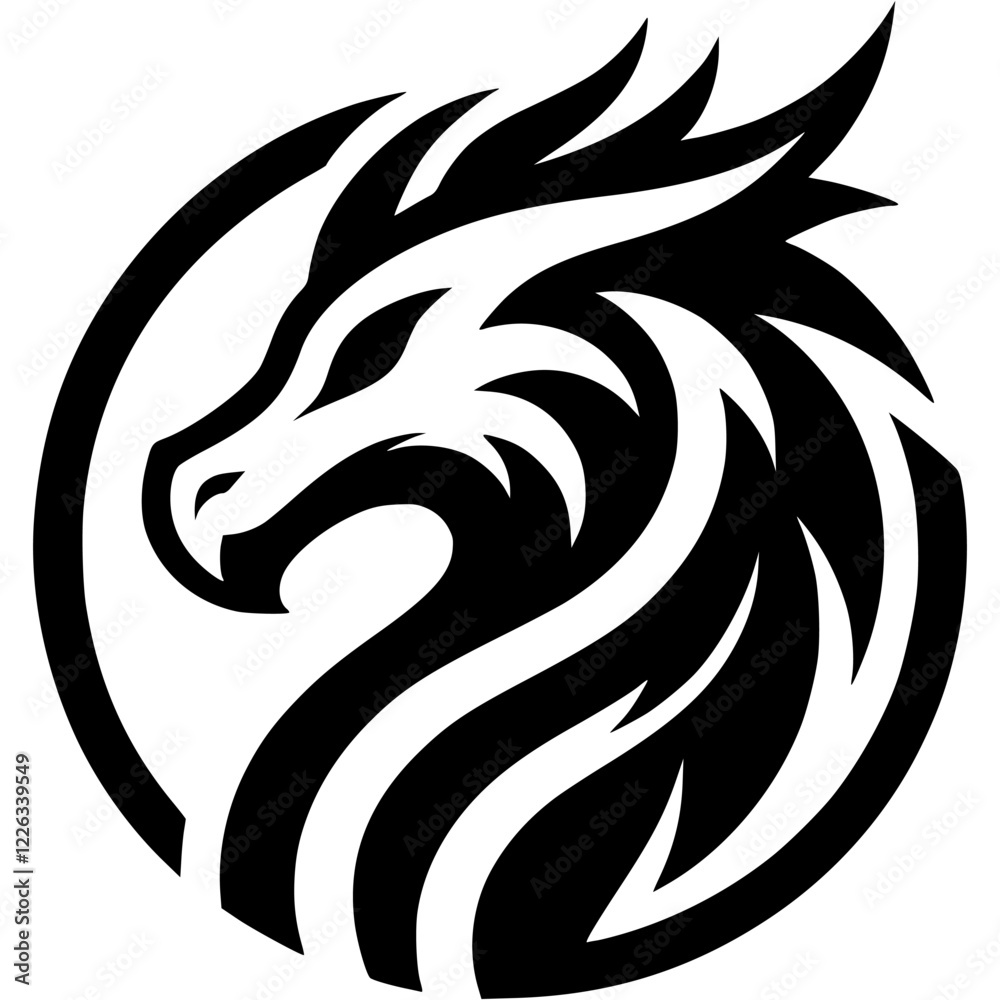 Tattoo of dragon head side view in monochrome. Wild dragon emblem ...