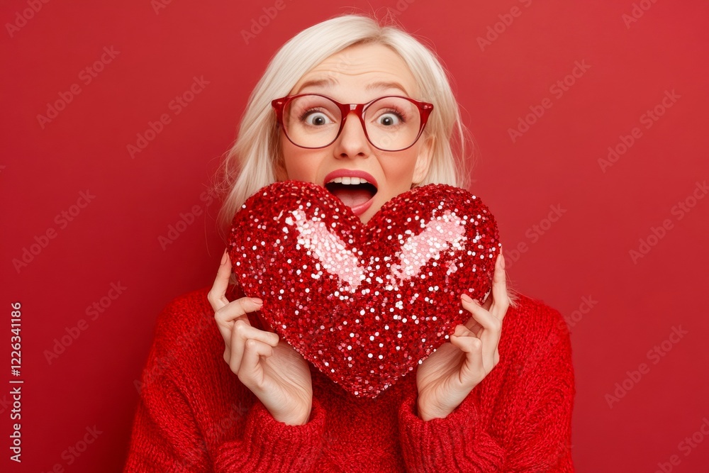 Adult valentine's day greeting card: midlife woman with stunned face ...