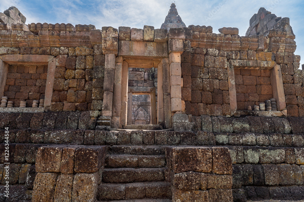 Lintel of the main castle, made of sandstone, carved with images in an ...
