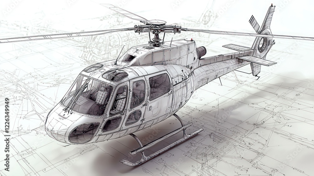 Helicopter Technical Drawing: A Detailed Sketch of a Modern Helicopter ...