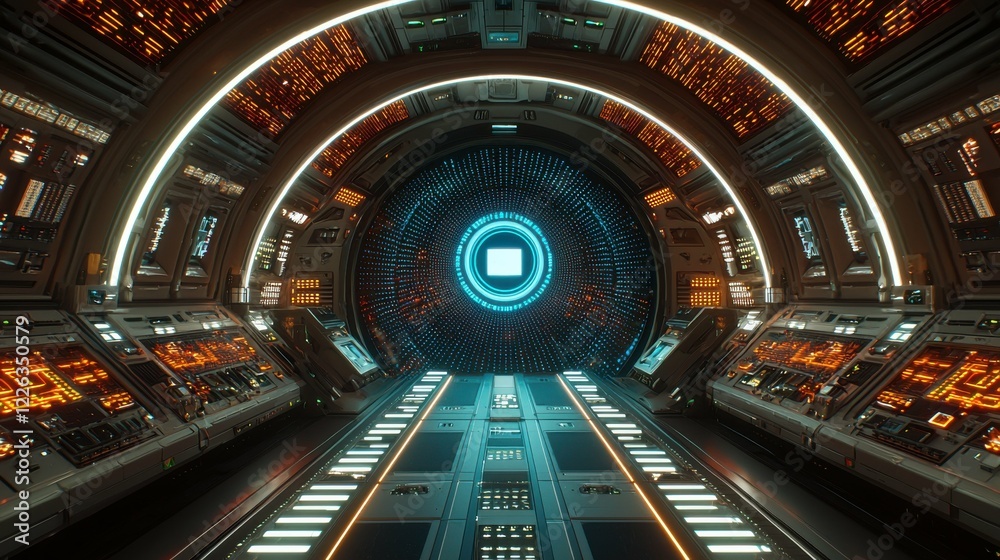 Vertical abstract background with a glowing blue AI icon, dynamic ...