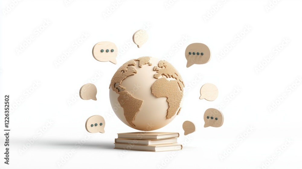 Floating 3D Globe with Communication Icons and Books Representing Knowledge and Learning Stock ...
