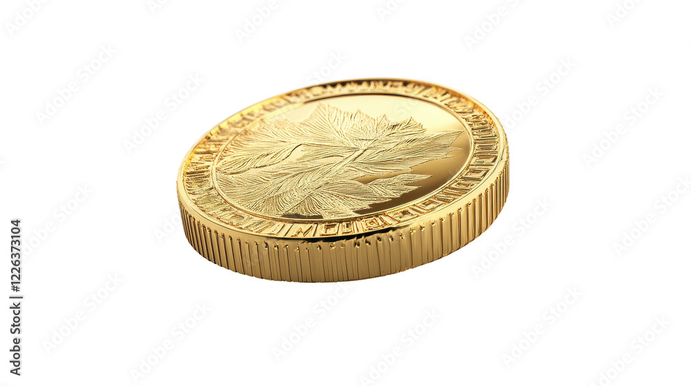 Shiny gold coin with detailed leaf design. transparent background Stock ...