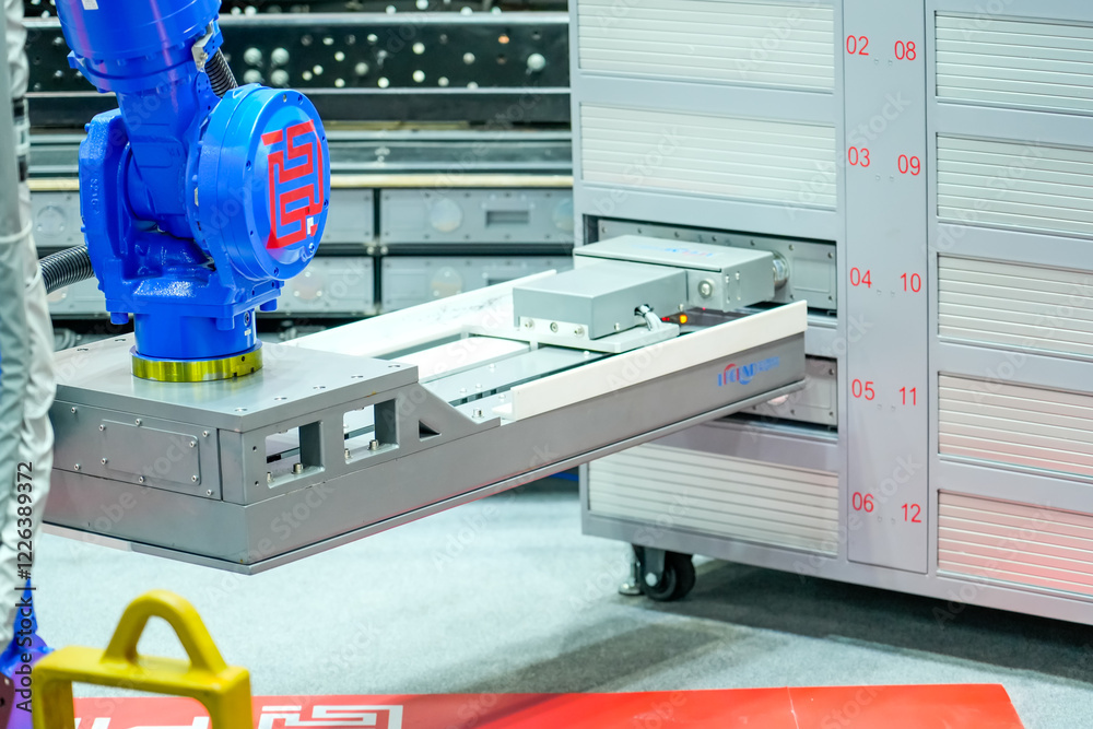 Robotic arm Yaskawa Legend Firebright automatically replaces loads unloads charged lithium ion ...