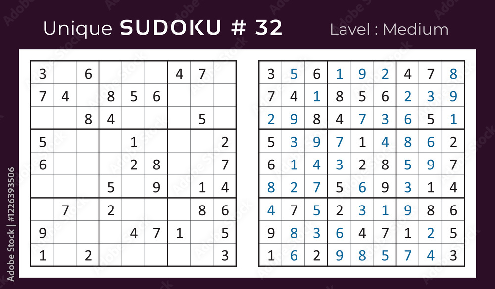Vector sudoku puzzle with answer. Sudoku, number puzzle game with ...
