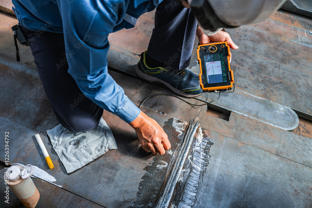 UT, Ultrasonic testing to detect imperfection or defect in welding of ...