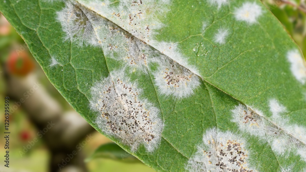 Powdery mildew, podoshpaera leucotricha on an apple tree. Apple leaves ...