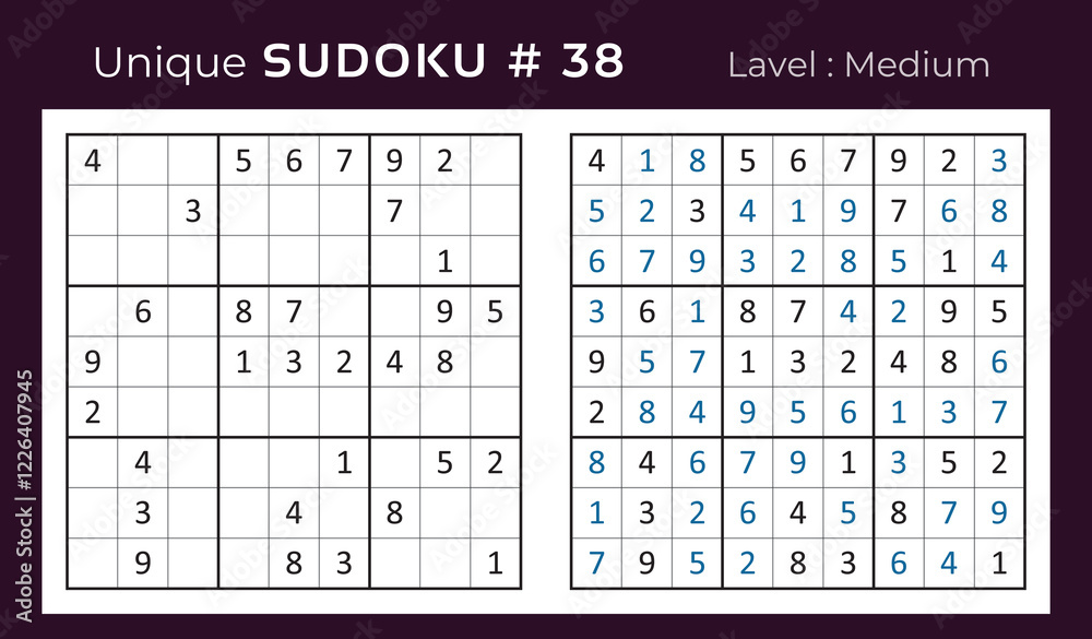 Vector de Stock Vector sudoku puzzle with answer. Sudoku, number puzzle game with numbers for ...