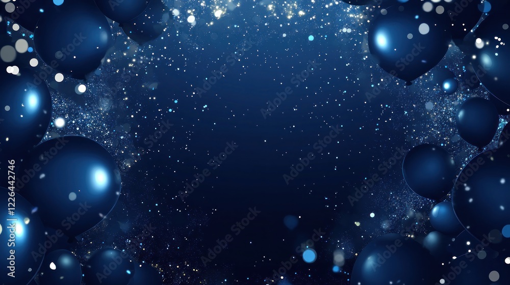 Dark blue balloons, confetti, celebration background Stock Photo ...