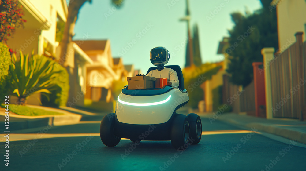 Ilustración de Stock Futuristic autonomous delivery robots transporting ...
