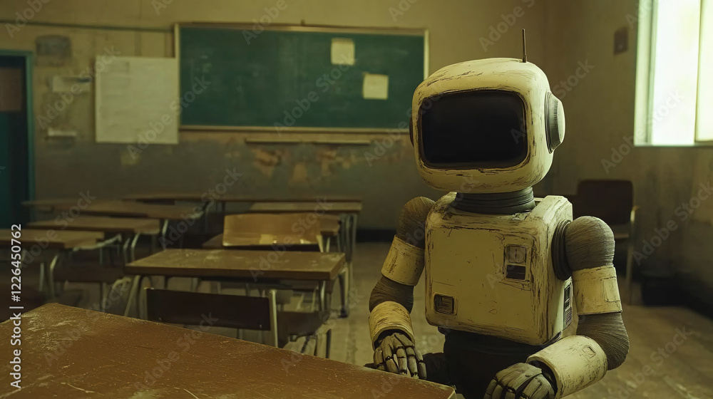 Futuristic AI-powered robot teaching class modern classroom,artificial ...