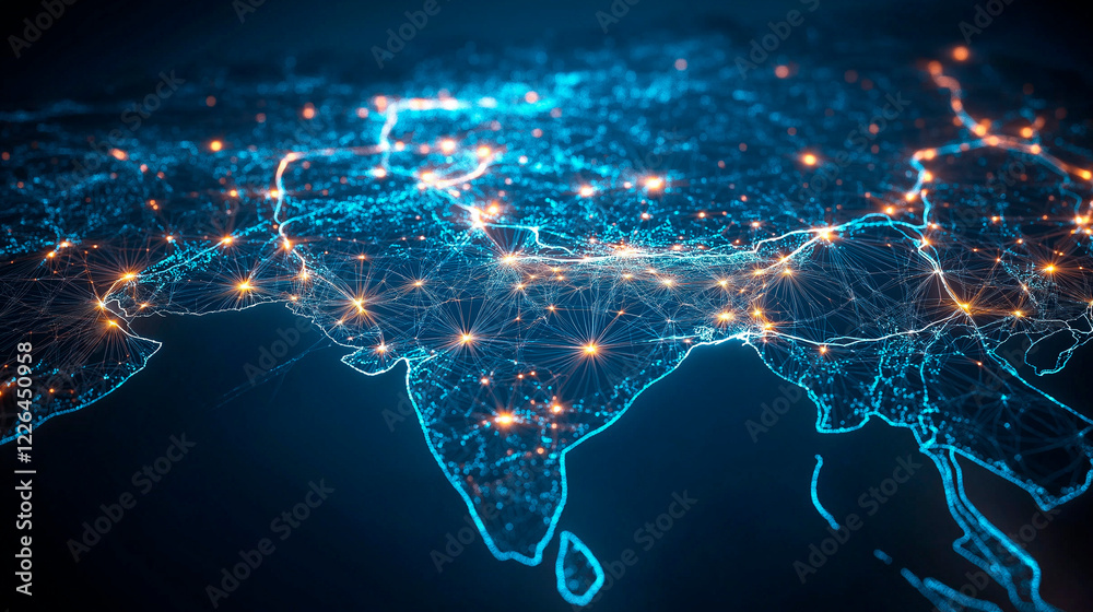 India map digital network abstract illustration of a scientific ...