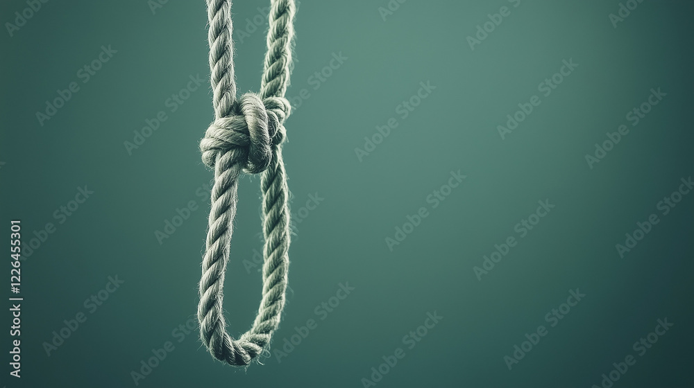 Knotted Rope: A close-up of a noose hanging from a textured green ...