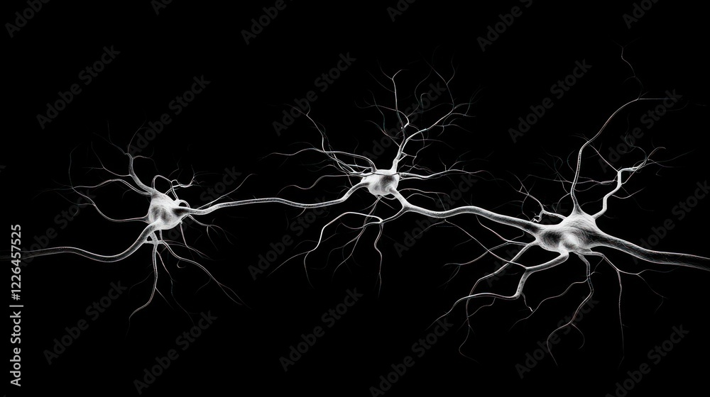 Illustration of interconnected neurons against a black background ...
