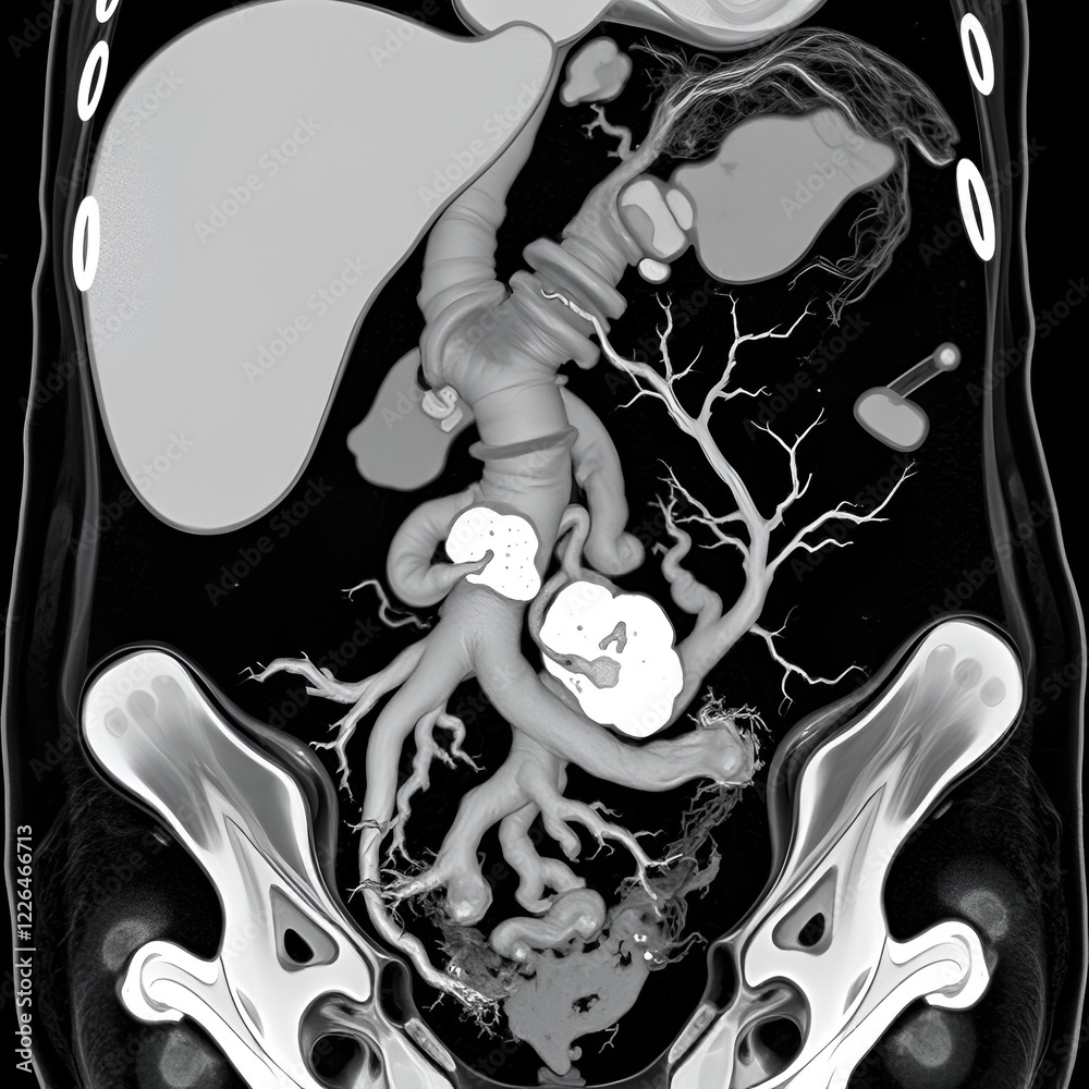 CT angiogram (CTA) shown the abdominal aorta, kidney and common iliac ...