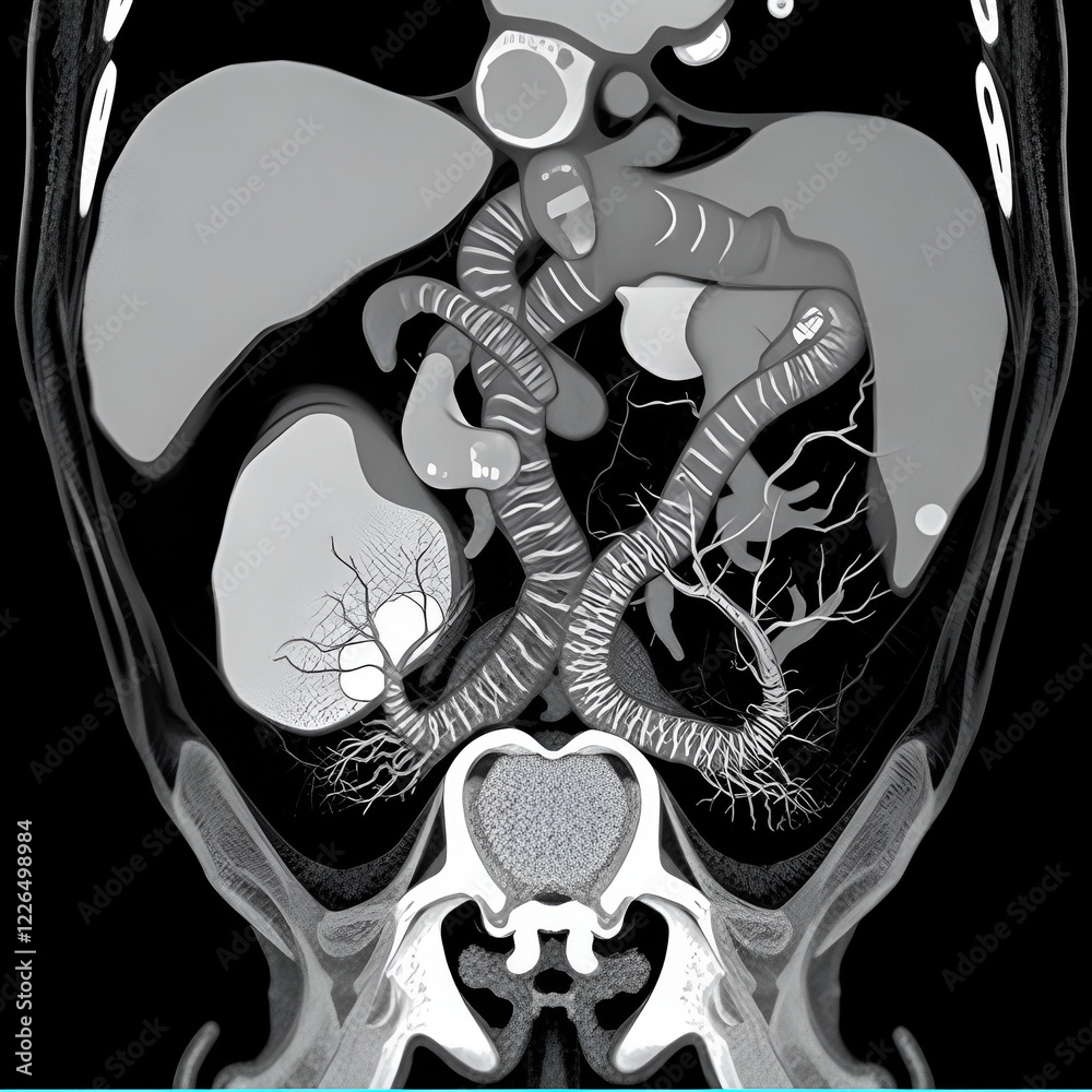CT angiogram (CTA) shown the abdominal aorta, kidney and common iliac ...