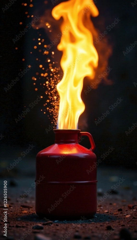 Spark producing a large flame in a gas canister, explosive, burn, flame ...