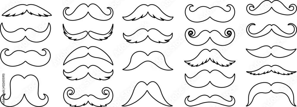 Mustache Black silhouette icon in line set. Symbol of Father day man ...
