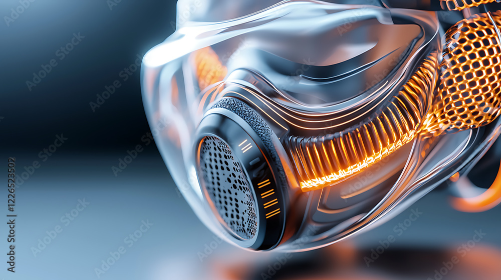 High-tech respirator design studio environment product photography ...